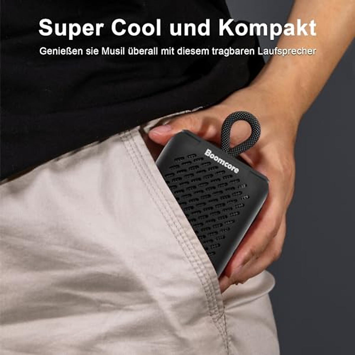 Boomcore Ultra Portable Bluetooth Speaker with Clip, 12H Playtime, Compact Small Speaker with Big Sound, Punchy Bass, Wireless IPX7 Waterproof Speaker for Beach, Pool, Boat, Biking - Black