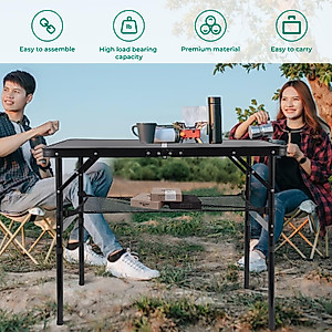 HIPAHIPA Camping Table Portable Folding Table Lightweight Aluminum Picnic Table Indoor Outdoor Table for BBQ RV Camping with Portable Handle