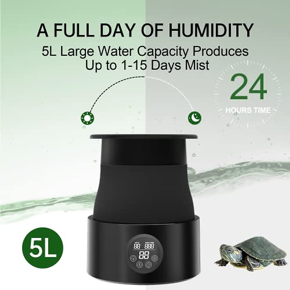 Reptile Humidifiers Mister, 5L Foldable Tank Reptile Misting System,Automatic Mister for Reptiles with Silent Pump & Adjustable Nozzle for Lizard/Snake/Tortoise/Fog/Gecko/Chameleon Terrarium Mister