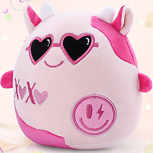 NOVBAUB Preppy Cow Stuffed Plush Toys 8 Inch Cute Pink Stuffed Cow Plush Toys for Girls Teens Lovely Y2K Soft Stuffed Plush Cow Pillows for Kids Teens Adults Birthday Party Gift