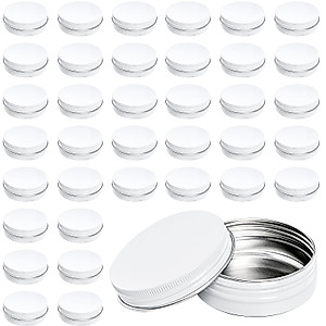 Foraineam 48 Pack 2 oz White Lip Balm Tin Cans - Aluminum Round Cosmetic Sample Containers with Screw Lid - Metal Empty Tins Storage Travel Tin Jars