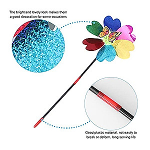 DOITOOL 4PCS Garden Wind Spinner Garden Pinwheels Sunflower Wind Spinners with Metal Stakes for Yard Decor Sequin Butterfly Windmill