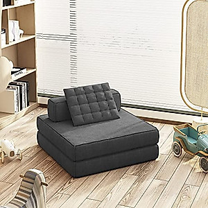 ORRD Modular Fold Sofa Bed, Modern Linen Convertible Sleeper 2 Seater Sectional Couch Tufted Sofa Floor Couch Padded Cushion for Living Room, Bedroom (Grey)