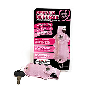 Pepper Defense 1/2 oz. Pepper Spray with Grip Holster and Keychain Attachment - Safety Twist Lock Glow Trigger - Maximum Strength 10% OC Formula - Self Defense Personal Protection (Pink 1-Pack)
