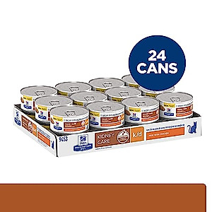 Hill's Prescription Diet k/d Kidney Care with Chicken Wet Cat Food, Veterinary Diet, 5.5 oz. Cans, 24-Pack