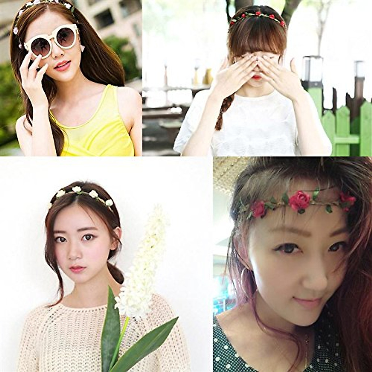 Rocutus 10pcs Bohemian Flower Crown Floral Wreath Garland Headbands for Women (10 Pieces)