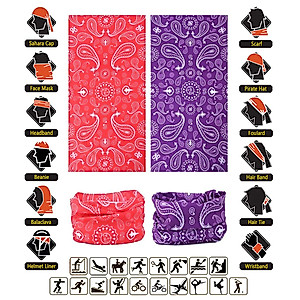 VANCROWN Headwear Wide Headbands Scarf Head Wrap Mask Neck Warmer (9PC.Paisley Series.1)