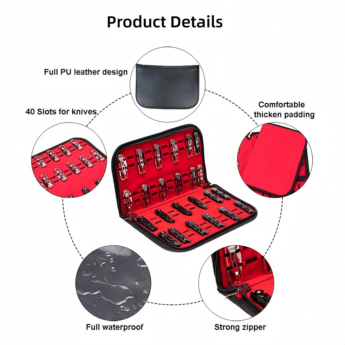 Knife Case, Pocket Knife Display Case, Small Knife Case Storage with 40 Slots, Folding Knife Organizer Holder, Knives Roll Collection Pouch Carrier for Survival,Tactical,Outdoor,Kitchen,EDC Mini Knife