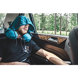 Grand Trunk Hooded Travel Pillow: 360 Neck and Head Support, High-Grade Memory Foam, Adjustable Light-Blocking Hood, Carry Bag Included - Perfect for Car or Airplane Sleeping