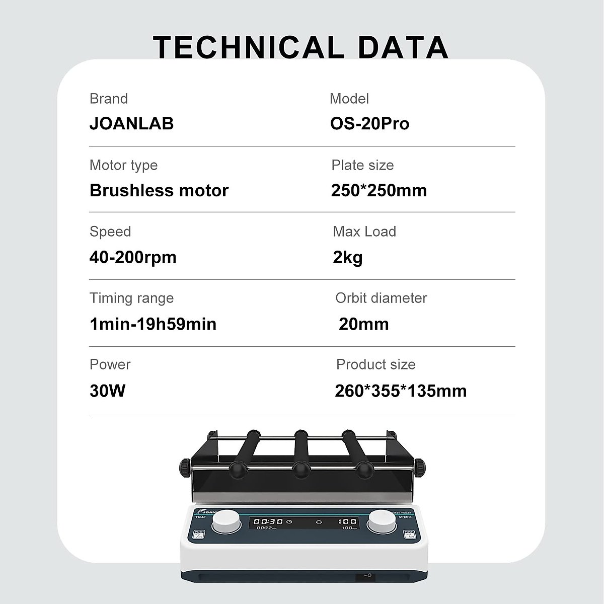 JOANLAB Lab Orbital Shaker Mixer 40-200rpm Adjustable, Timed and Continuous Modes,Digital Orbital Rotator Shaker (OS-20PRO)