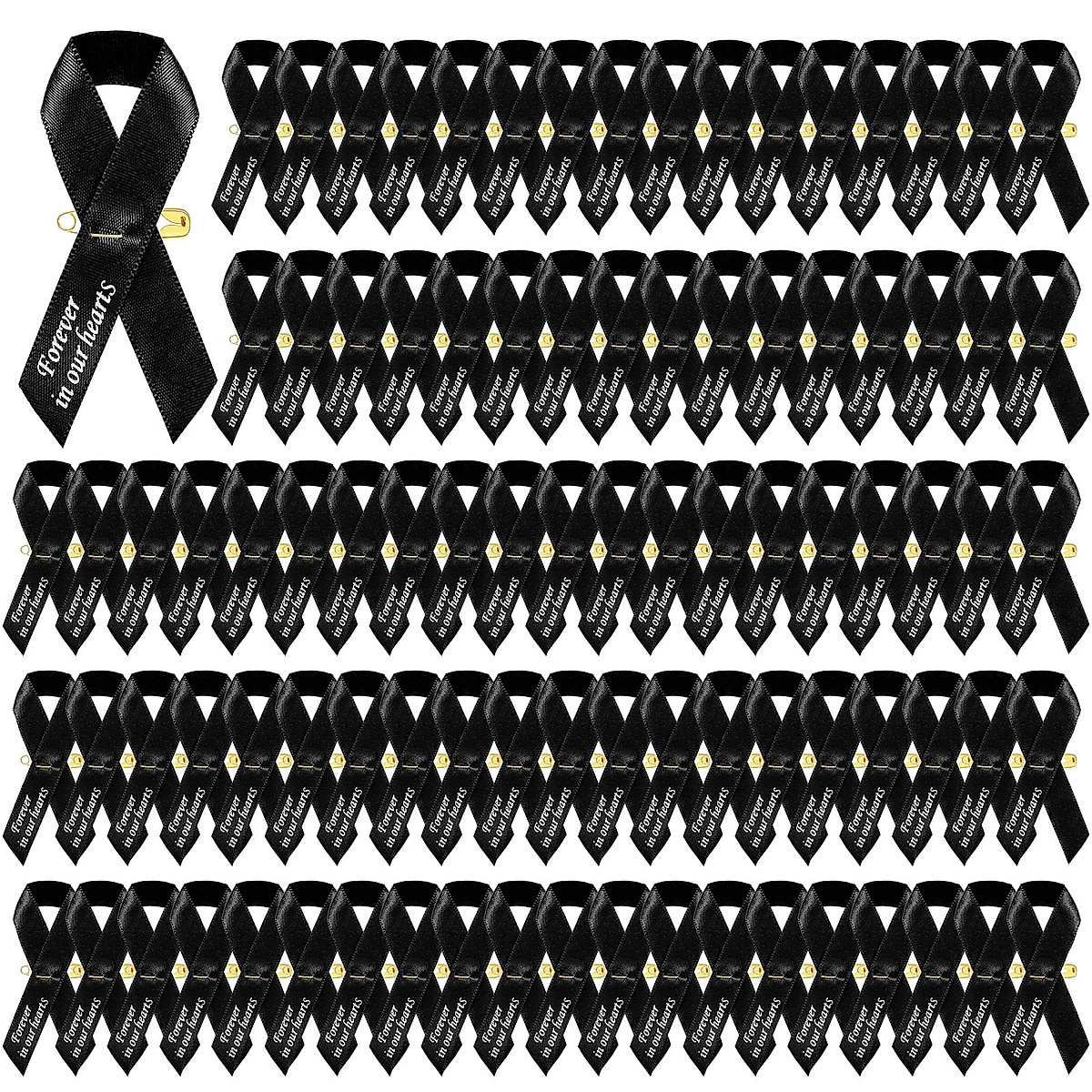100 Pcs Funeral Ribbons Memorial Ribbon Funeral Pins Classic Memorial Service Respect Meditation Personalized Ribbon Bow with Safety Pins for Mourning Remembrance Day Funeral Event