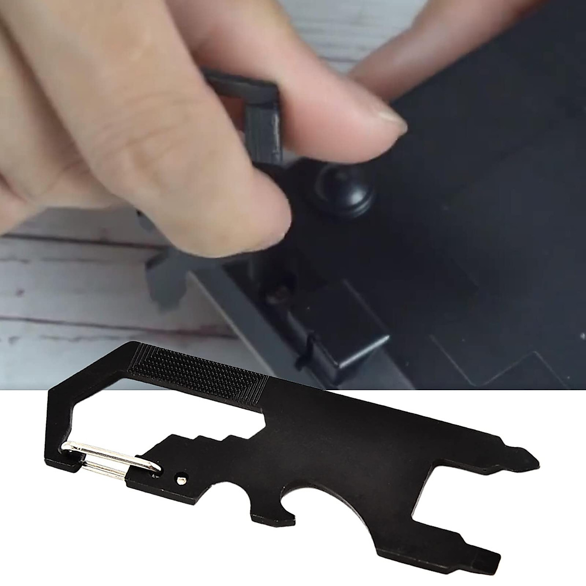 High Strength Measuring Rule Carabiner Tool, Mini Portable Multifunctional Screwdriver Keychain, Slim Design Fits in Your Pocket, Survival Credit Card Multitool Cool Gadget Gifts for Men Women Black