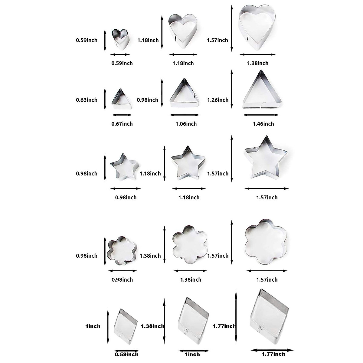 Mini Cookie Cutter Shapes Set - 30 Small Molds to Cut Out Pastry Dough, Pie Crust & Fruit - Tiny Stainless Steel Metal Stamps Star Flower Round Heart Square Triangle Oval Raindrop Geometric Shapes