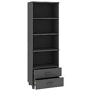 GOLINPEILO Wooden Highboard Bookcase, Dark Gray 4-Tier Bookshelf with 2 Drawers, Standard Book Shelves Display Shelf Solid Wood Pine for Home Office 23.6"x13.8"x70.9"(B) -AA