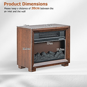 COSTWAY 13 Inch Small Electric Fireplace Heater, Mini Wooden Fireplaces Stove w/Vivid Flame Effect, Overheat Protection, 750W Portable Tabletop Fireplace for Indoor Use, Living Room, Bedroom, Brow