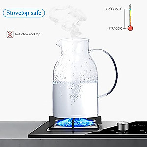 Vekonn Glass Pitcher with Lid, Glass Water Pitcher with Lid and Spout, 68 Ounces Heat Resistant Borosilicate Glass Carafe with Brush and Mixing Spoon, Temperature Safe