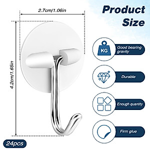 24pcs Round Plastic Hooks Ceiling Small Self Stick Hooks for Hanging Wall Hooks White Self Adhesive Hooks Seamless Self Sticky Hook Stainless Hooks Waterproof Oil Proof for Kitchen Hanging Utensils