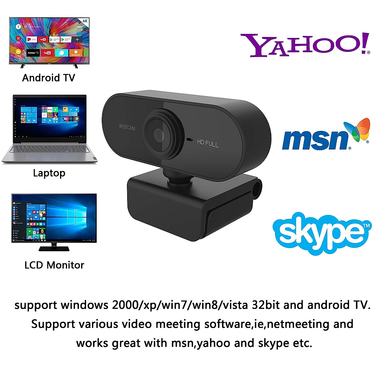 Outrip 1080p HD Webcam, Noise Reduction Microphone Stream Webcam,HD USB Webcam for PC Desktop Laptop,Used for Video Calling, Conference, Recording, Gaming, Studying with Rotatable Clip