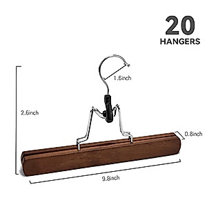 Nature Smile Wooden Pants Hangers 20 Pack Non Slip Skirt Hangers, Smooth Finish Solid Wood Clamp Hangers Hair Extension Hangers Jeans/Slack Hangers with 360° Swivel Hook (20Pcs, Retro)