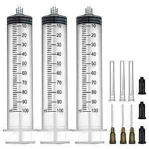 3 Pack 100ml Syringes with 14Gx1.0'' Blunt Tip Fill Needles and Storage Caps(Luer Lock)