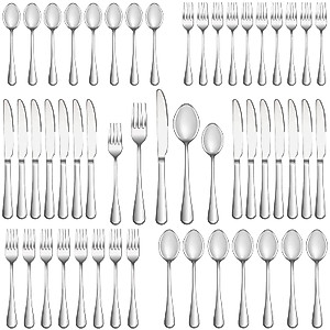 50 Piece Silverware Set Service for 10,Premium Stainless Steel Flatware Set,Mirror Polished Cutlery Utensil Set,Durable Home Kitchen Eating Tableware Set,Include Fork Knife Spoon Set,Dishwasher Safe