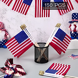 150 Pack Small American Flags on Stick 4 x 6 Inches Small US Flags Wooden Stick Patriotic Decorations Handheld Fourth of July Flag Mini American Flags for Lawn Memorial Day Independence Day Decoration