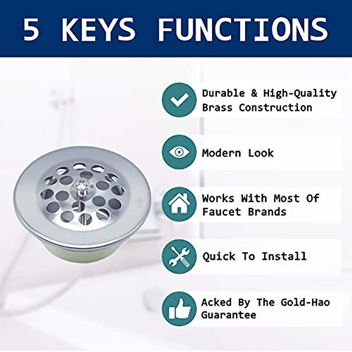 Gold-Hao-the-bathroom Beehive Grid Bathtub Drain with 1-1/4 Inch Fine Thread and 1-1/2 Inch Course Thread Bushing (Chrome)