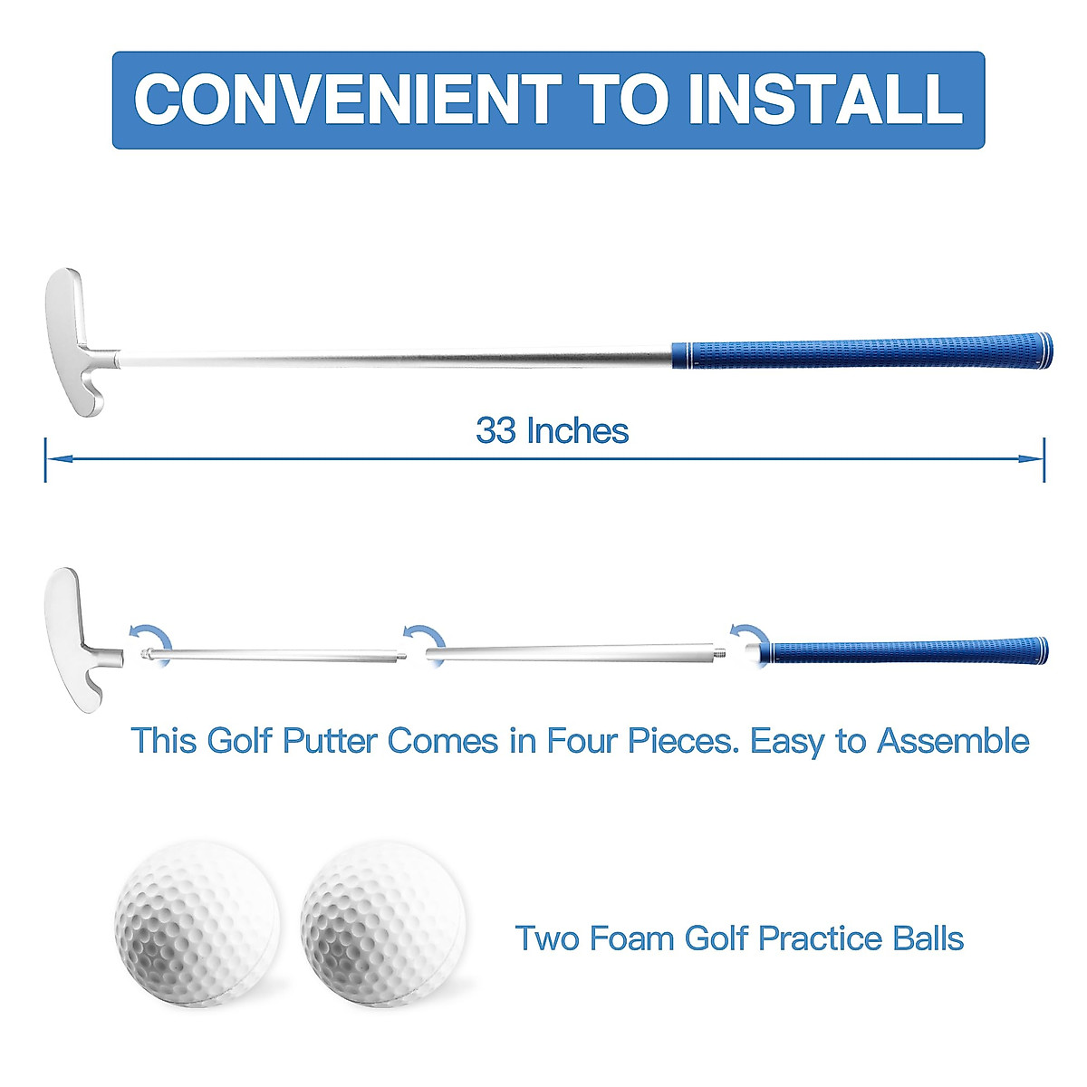 Asyxstar Upgraded Golf Putter, Golf Gifts for Him Her - 33" Two Ways Mini Golf Putters for Men Women Kids Right/Left Handed Golfers, Golf Clubs Set with 2 Golf Foam Practice Balls