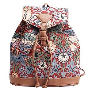 Signare Tapestry Fashion Backpack Rucksack for Women with William Morris Red Strawberry Thief Design (RUCK-STRD)