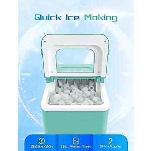 ARLIME Countertop Ice Maker Machine Portable Compact Ice Cube Maker, 9 Ice Ready in 8 Mins, 26Lbs/24H, Self-Cleaning Electric Ice Maker with Scoop and Basket for Home, Office, Party, Bar (Green)