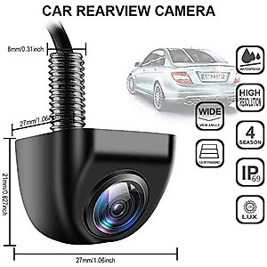 Backup Camera for Car IP69K Waterproof Rear View Camera 170° Super Wide Angle Vehicle Reverse Camera HD Night Vision Universal Car Camera for Truck SUV RV Van (Black)