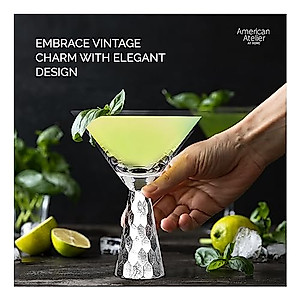 American Atelier Daphne Martini Glasses | Set of 2 | Hammered Metal Design | 9-Ounce Capacity | Elegant Cocktail Barware for Martini or Cosmopolitan (Silver)