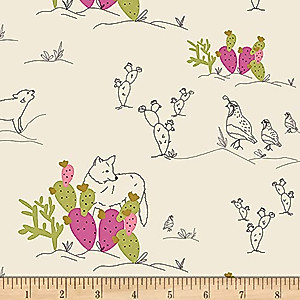 Art Gallery Fabrics Art Gallery Sage Coyote & Quail Jojoba Fabric, Creamy White