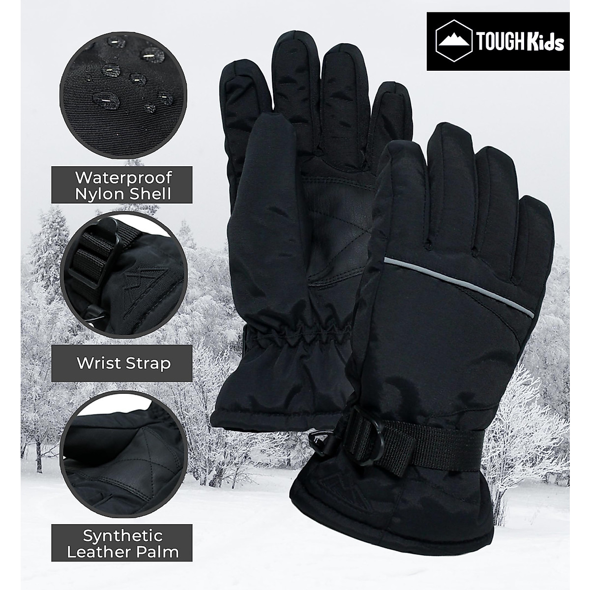 Tough Outdoors Kids Snow Gloves - Kids Ski Gloves & Snowboarding Gloves - Kids Winter Gloves & Toddler Snow Gloves - Kids Waterproof Gloves - Girls Boys Winter Gloves - Insulated Waterproof Gloves
