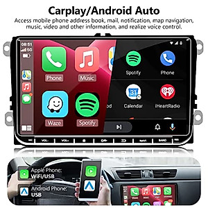 Car Stereo Radio Receiver with Wireless Apple Carplay Android Auto, 9 Inch Touch Screen with Bluetooth WiFi GPS Navigation SWC Backup Camera, for Volkswagen Jetta Skoda Golf Tiguan Passat Seat 2+32GB