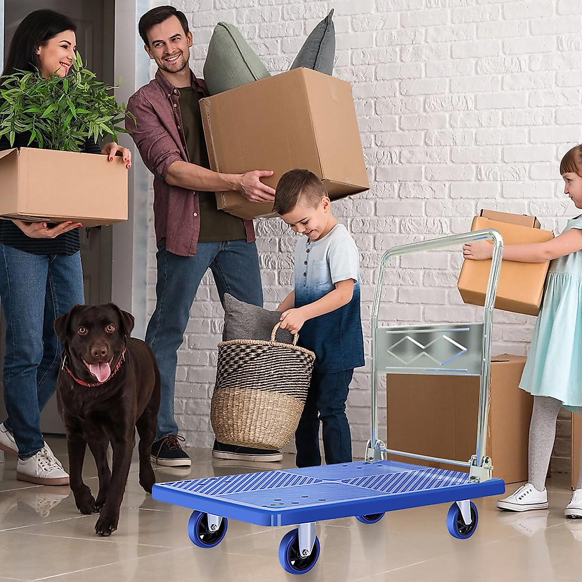 Aysiofdy Foldable Platform Truck｜440 lbs Weight Capacity Hand Truck｜Push Cart Dolly with 360 Degree Swivel Wheels｜Push Cart on Wheels for Easy Storage and Loading｜Blue