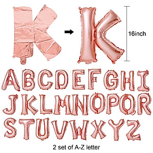 52 Pcs Rose Gold Letter Balloons 16 Inch Mylar Foil Alphabet A-Z Balloon Custom Personalized Phrase Banner Reusable for Birthday Baby Shower Wedding Anniversary Party Decoration