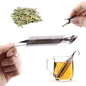 4 Pack Tea Infusers Tea Filter and 2 Brush, Stainless Steel Tea Infuser Stick Pipe Tfor Loose Tea Leaf Coffee, Seasonings and Spices，Fine Mesh Ball for Loose Tea Leaf Pincer Tea Ball Tea Filter