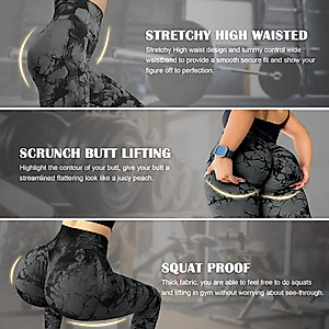 MOHUACHI Tie Dye Seamless Leggings for Women High Waist Yoga Pants, Scrunch Butt Lifting Workout Tights (Tie Dye Black Gray, Small)