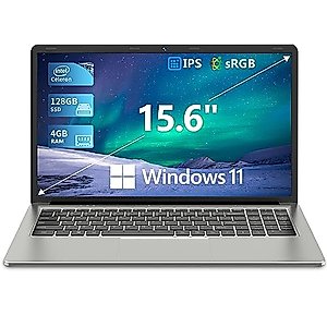 SGIN 15.6 Inch Laptop, 4GB DDR4 128GB SSD, Intel Celeron J4105 Quad-Core Processor, Windows 11 Laptop with IPS FHD Display, 2.4/5.0G WiFi, Bluetooth4.2, USB 3.0 *2, Type-C, Expandable Storage 512GB TF