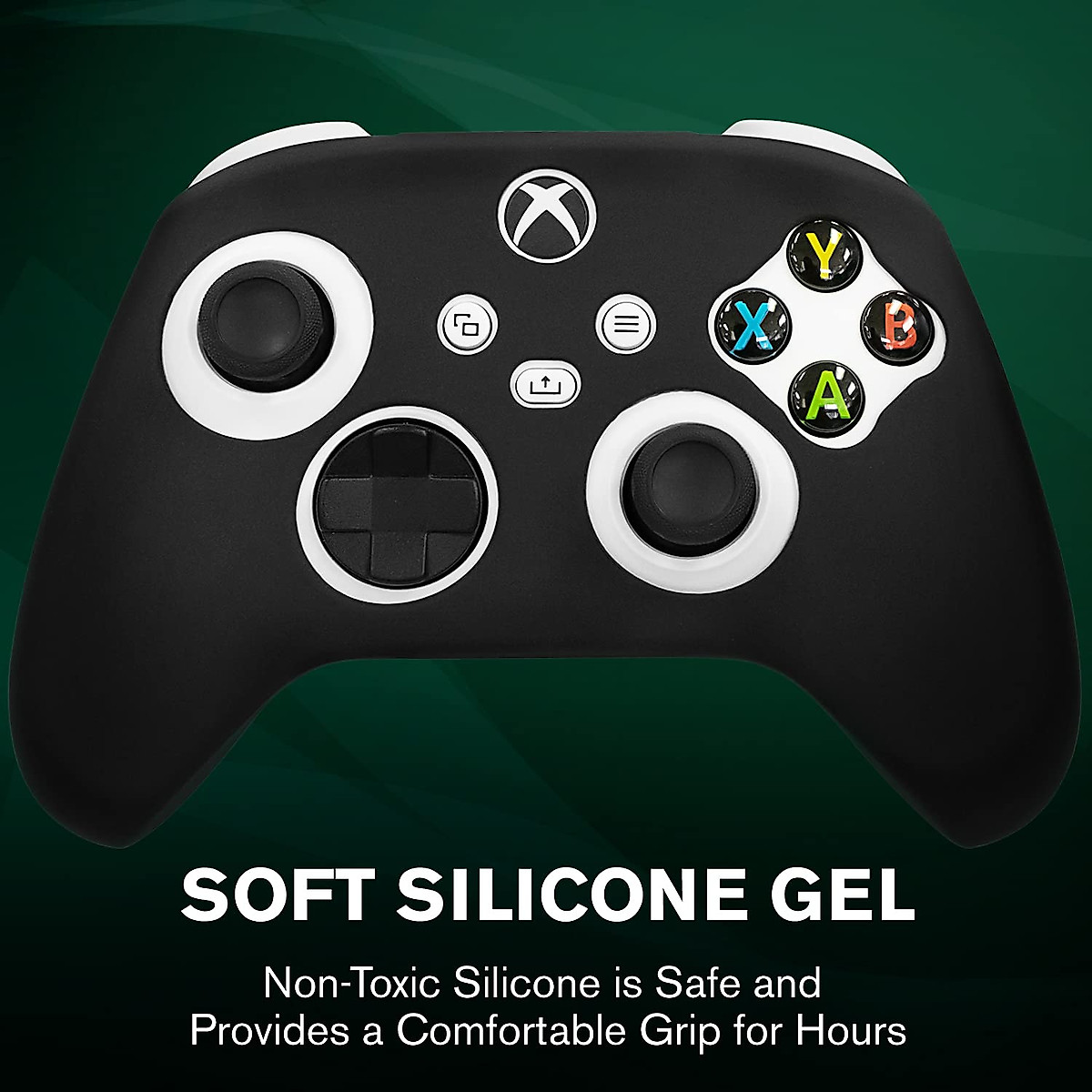 Fosmon Non-Slip Skin Protective Case Cover Compatible with Xbox Series X/S Controller (2 Pack - Black), Sweat Proof Silicone Rubber Gel Skin with 8 Thumb Grips Analog Cap