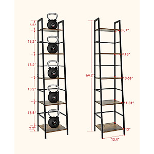 Pshelfy Bookshelf, 5-Tier Narrow Ladder Shelf Bookcase with Metal Frame, Freestanding Corner Rack Shelves for Small Spaces Display Storage Organizer Tall Skinny Shelf for Living Room Kitchen