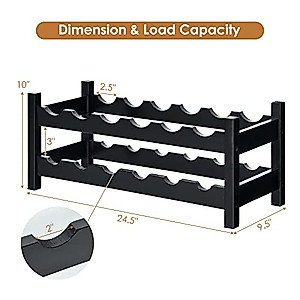 HAPPYGRILL Wine Rack, Free Standing 12 Bottles 2-Tier Wine Display Rack, Bamboo Wine Storage Rack Tabletop Wine Rack, Brown