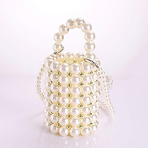 Abvokury YUSHINY Beaded Handbag for Women White Pearl Decoration Evening Bags with Detachable Chain Inner Bag Medium