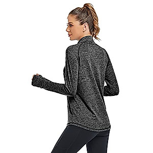 Black Long Sleeve Shirt Women,Cucuchy Hiking Shirts Raglan Sleeve V Neck Yoga Tops Lightweight Half Zipper Moisture Wicking Smooth Fashion Daily Workout Activewear Plain Black XLarge