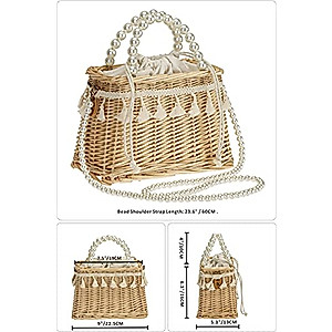 So'each Women's Handmade Rattan Wicker Lace Woven Artificial Pearl Shoulder Bag