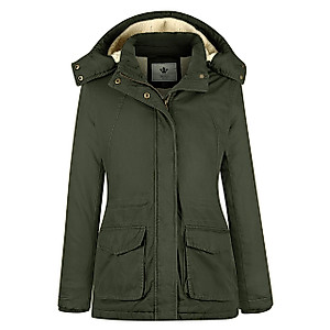 WenVen Women's Warm Fleece Lined Jacket Cotton Hooded Coat (Army Green, L)