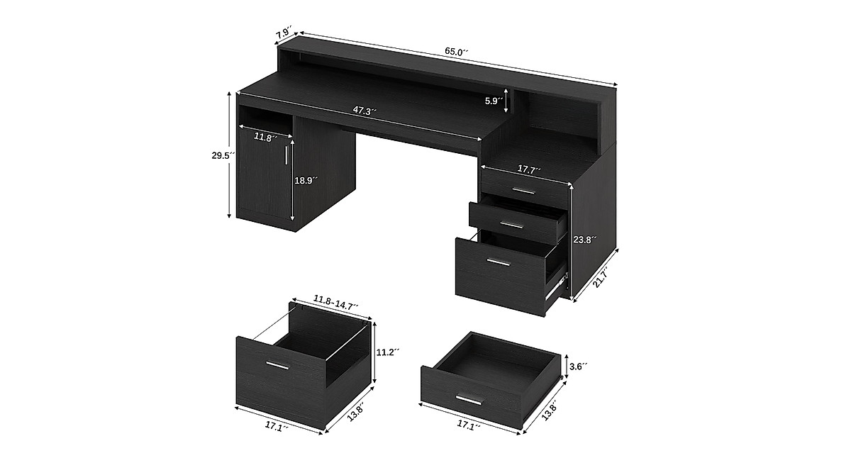 YOMILUVE Executive Computer Desk with Storage - Black
