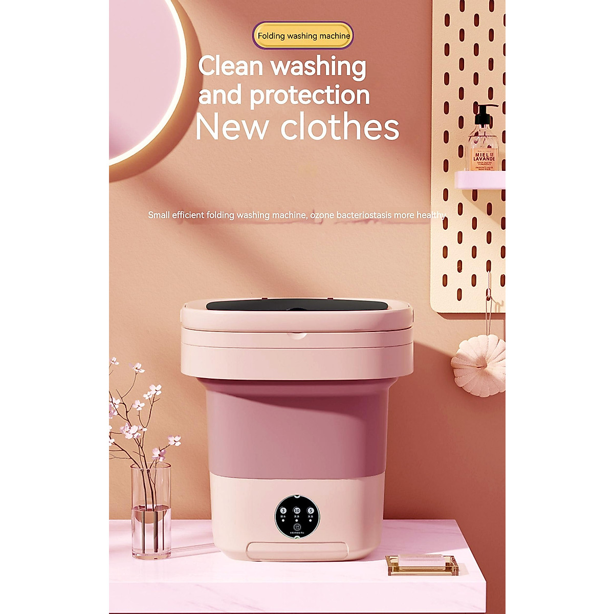 11L/370oz Powerful Portable Washing Machine, Foldable Mini Washer for Baby Clothes,Underwear, Small Items,3 Modes - Apartment,Dorm,Camping,Travel (Pink-A)