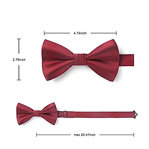 HISDERN Bow Ties for Men Burgundy Pre-Tie Bow Tie and Pocket Square Set Adjustable Solid Color Bow Tie Classic Men's Tuxedo Bowtie for Wedding Party